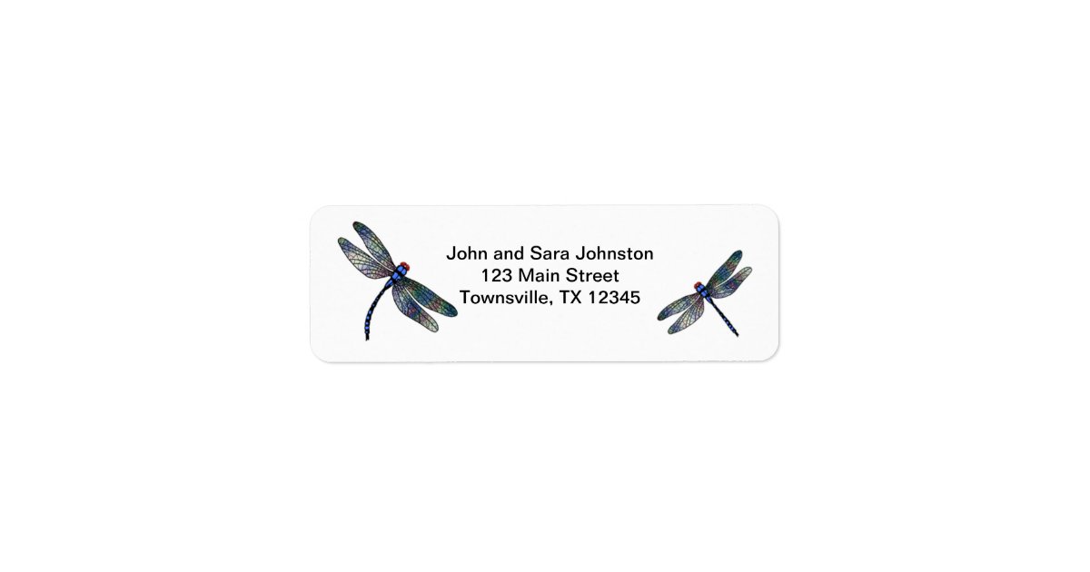 Two Blue Iridescent Dragonflies Label | Zazzle