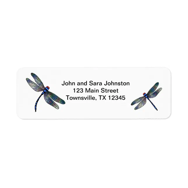 Two Blue Iridescent Dragonflies Label | Zazzle
