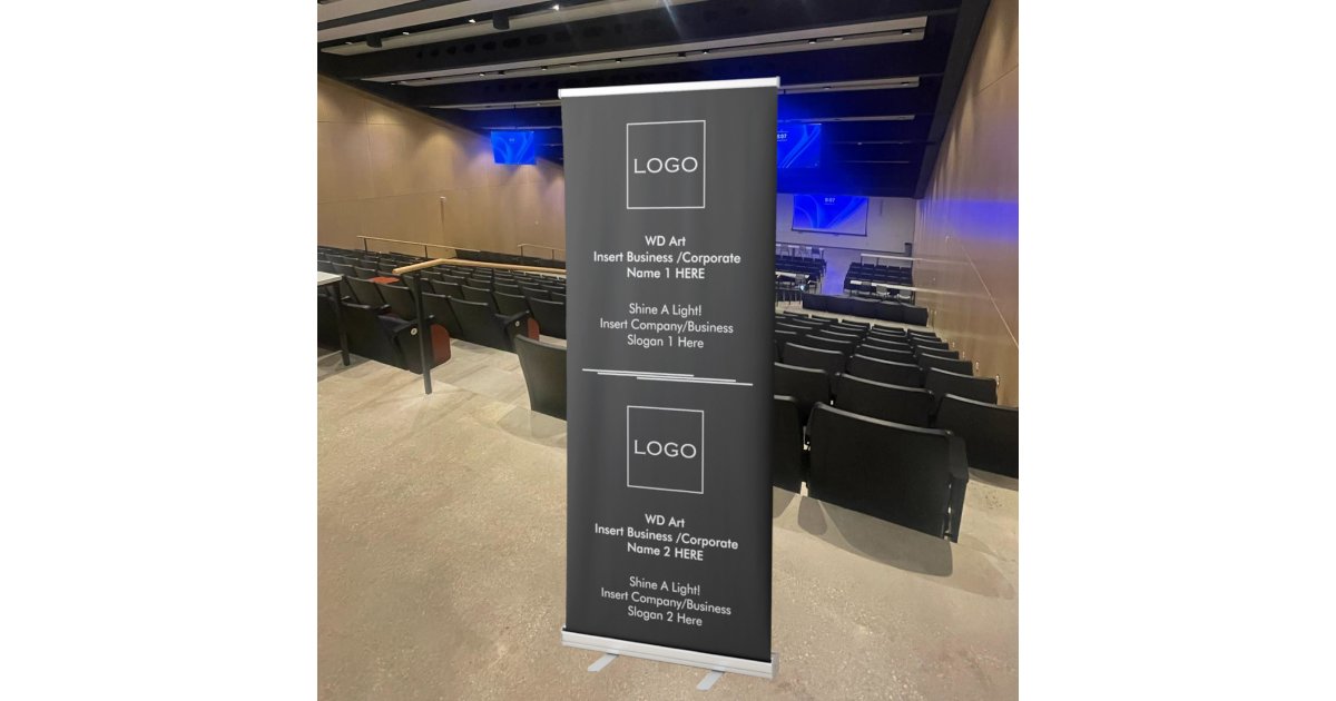 Two Business Corporate Stacked Logos Black & White Retractable Banner ...