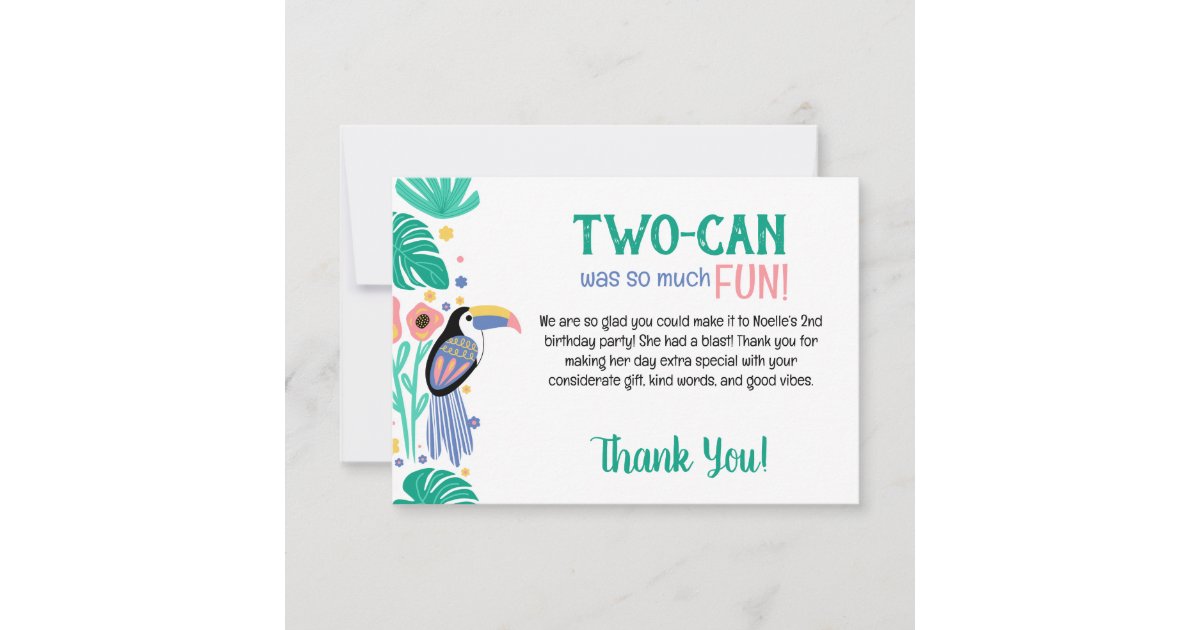 TWO-CAN (Toucan) 2nd Birthday Thank You Card | Zazzle