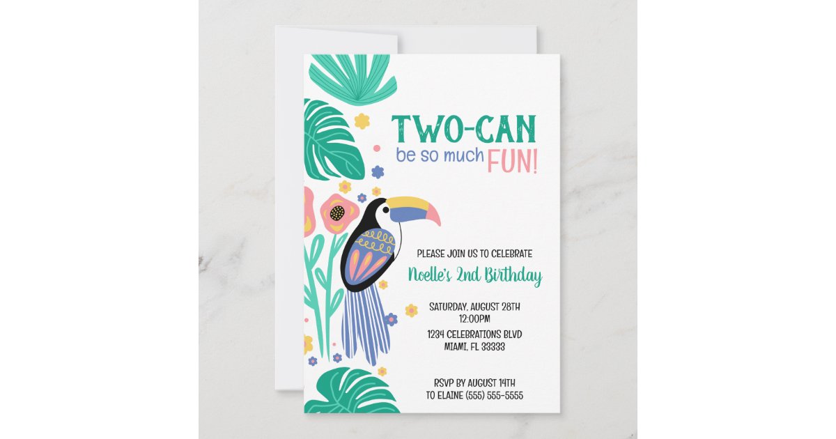 TWO-CAN (Toucan) Tropical Birthday Invitation | Zazzle