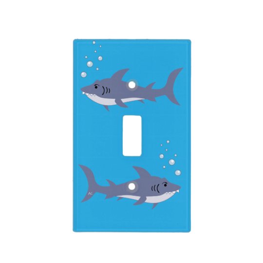 Two Cartoon Swimming Sharks Blue Kids Room Light Switch Cover | Zazzle.com