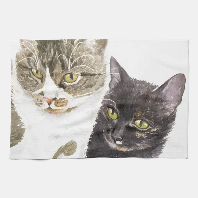 Two cats - tabby and tortie kitchen towel | Zazzle