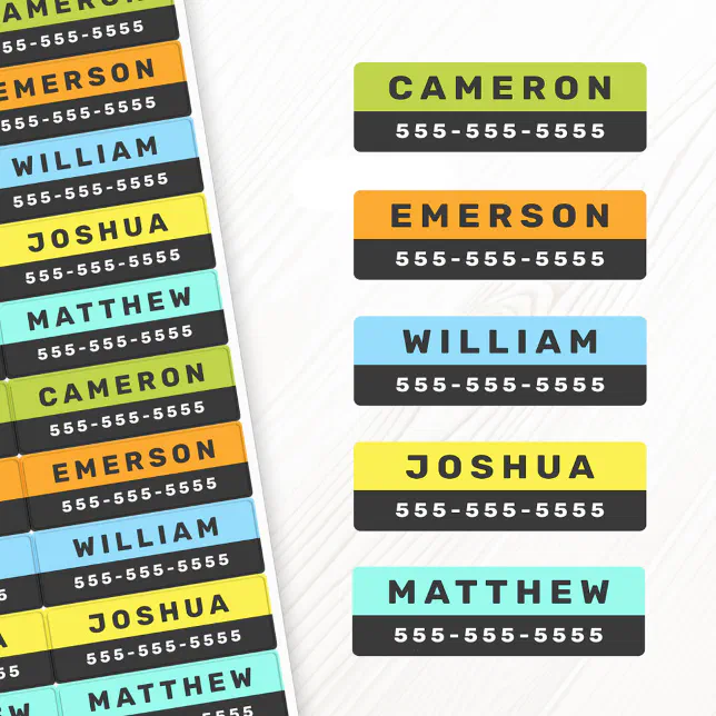 Two colored name and phone number waterproof label | Zazzle