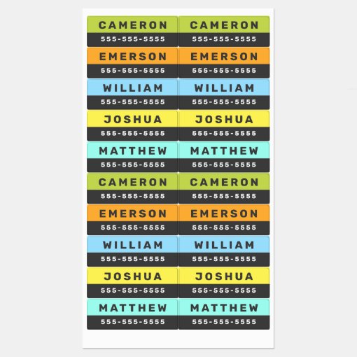 Two colored name and phone number waterproof label | Zazzle
