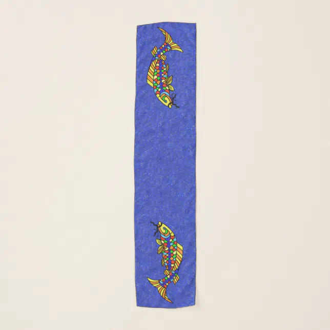 Two Colorful Brightly Colored Fish Vibrant Blue Scarf | Zazzle