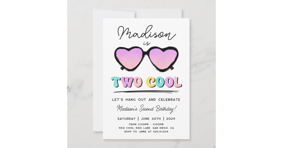 Two Cool 2nd Birthday Girl Party Invitation | Zazzle