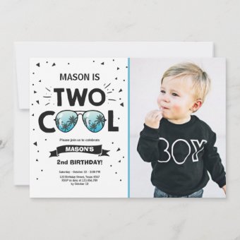 Two Cool birthday invitation boy 2nd birthday Blue | Zazzle