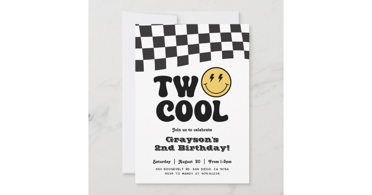Two Cool Birthday Smile Face Party Invitation | Zazzle