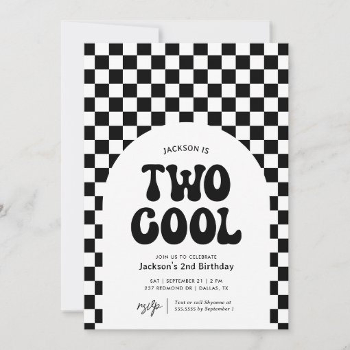 Two Cool Black and White Checker 2nd Birthday Invitation | Zazzle