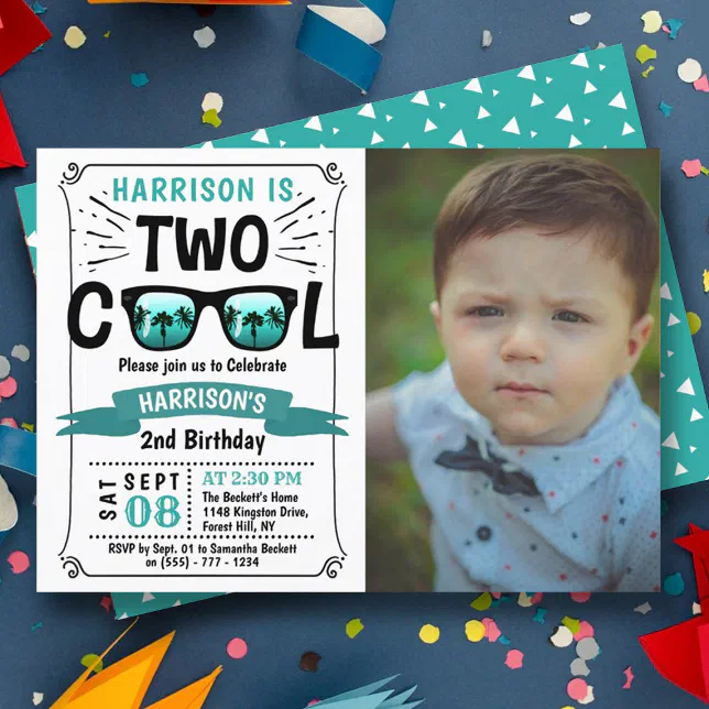 Two Cool Boys Photo 2nd Birthday Invitations | Zazzle