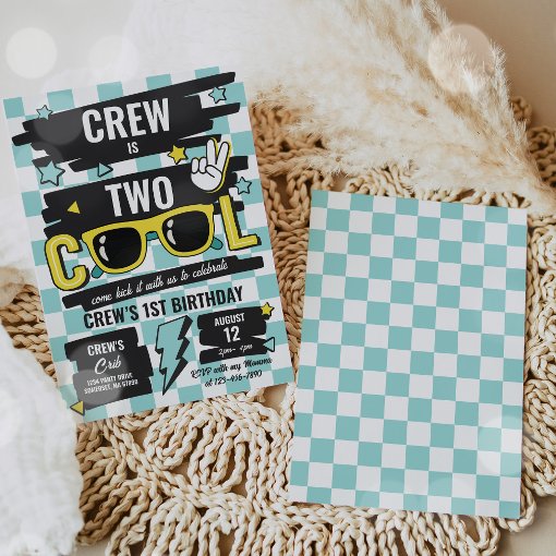 Two Cool Checkered Sunglasses 2nd Birthday Party Invitation | Zazzle