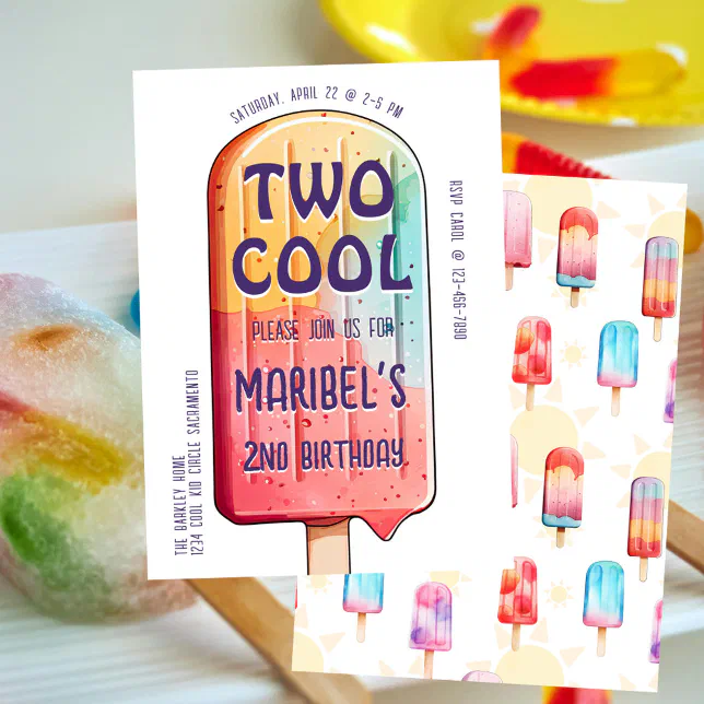 Two Cool Colorful 2nd Birthday Party Invitation | Zazzle