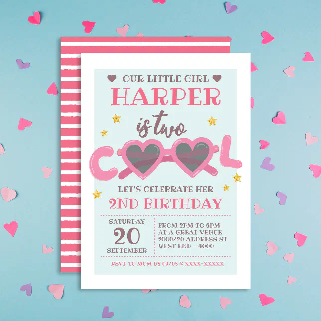 Two Cool Girls Second Birthday Party Invitation | Zazzle