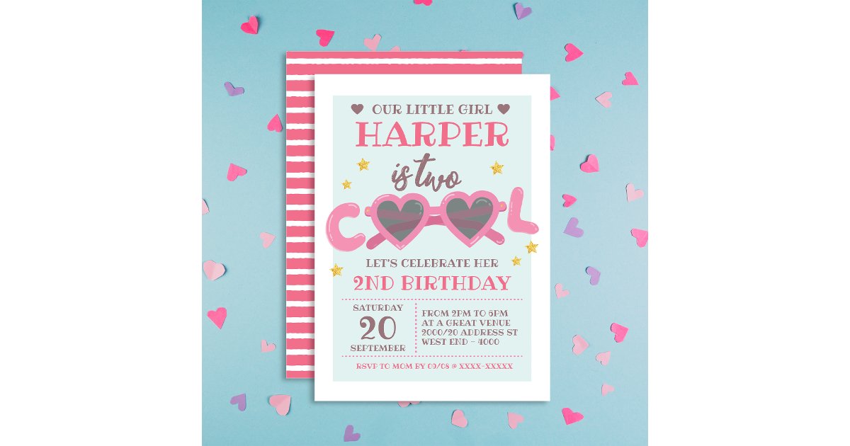 Two Cool Girls Second Birthday Party Invitation | Zazzle