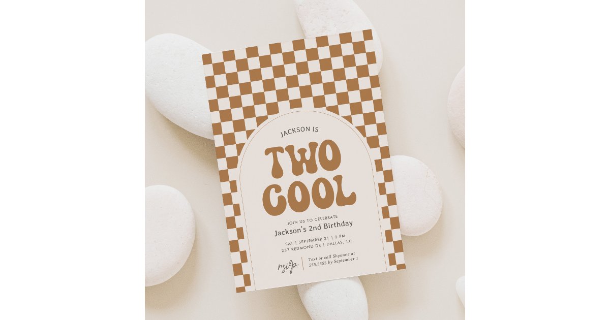 Two Cool Mustard Retro Checker 2nd Birthday Invitation | Zazzle