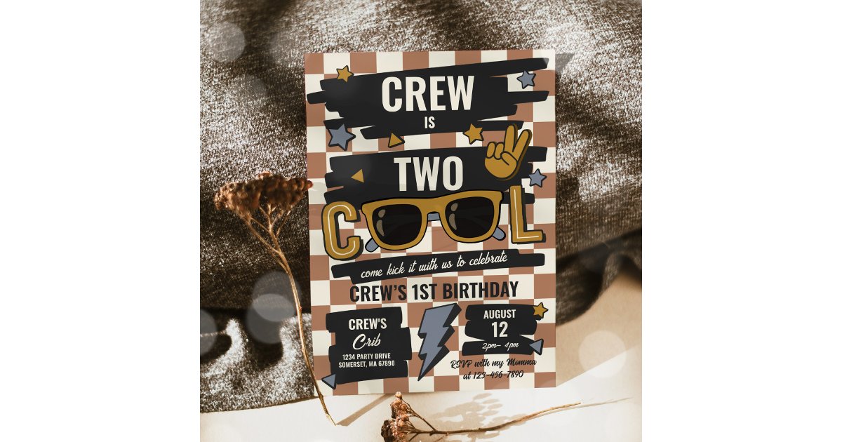 Two Cool Retro Checkered Sunglasses 2nd Birthday Invitation | Zazzle