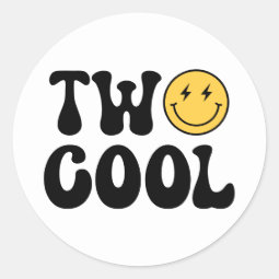 Two Cool Retro Happy Face 2nd Birthday Classic Round Sticker | Zazzle