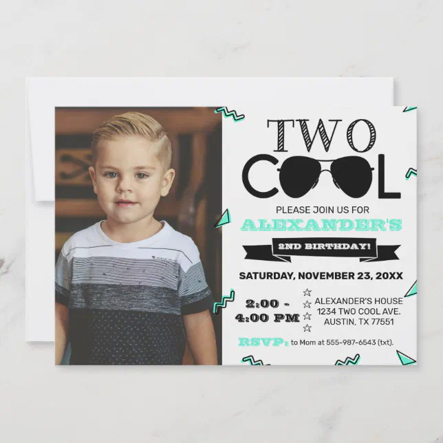 Two Cool Retro Second Birthday Photo Invitation | Zazzle