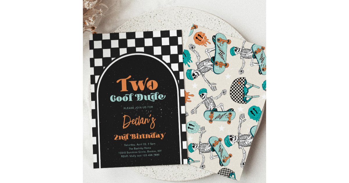 Two Cool Skateboarding Birthday Invitation | Zazzle