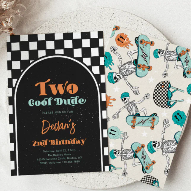 Two Cool Skateboarding Birthday Invitation | Zazzle