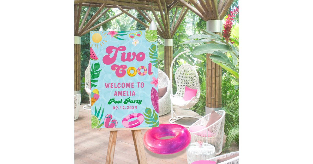 Two cool summer pool party Birthday Welcome Sign | Zazzle