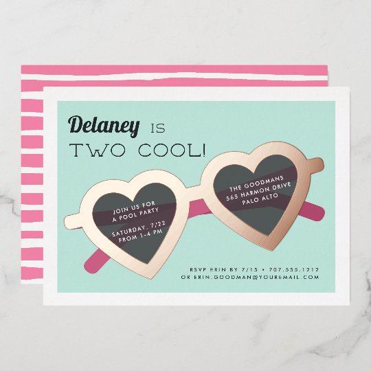Two Cool | Summer Sunnies Birthday Party Foil Invitation | Zazzle.com
