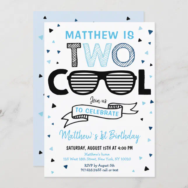 Two Cool Sunglass Boy Second Birthday Invitation | Zazzle