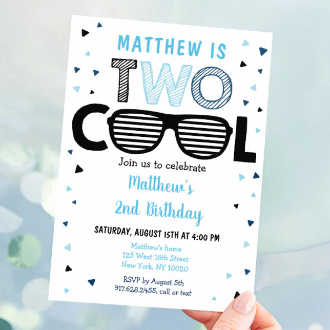 Two Cool Sunglass Boy Second Birthday Invitation | Zazzle