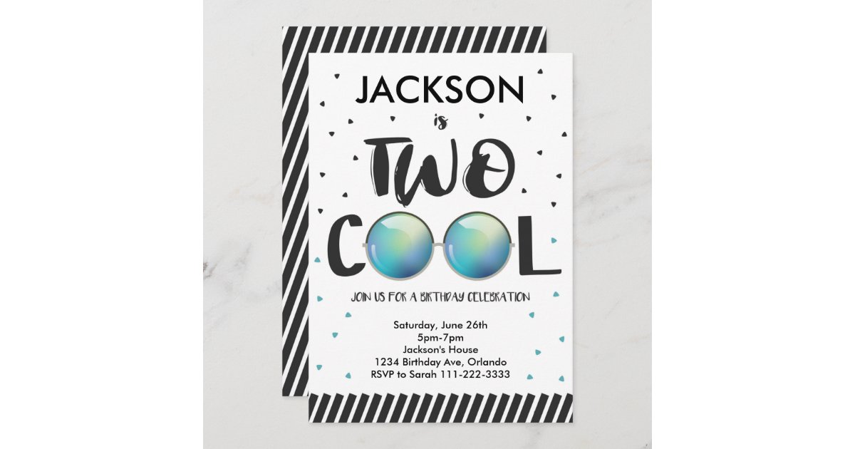 Two Cool Sunglasses Second Birthday Invitation | Zazzle