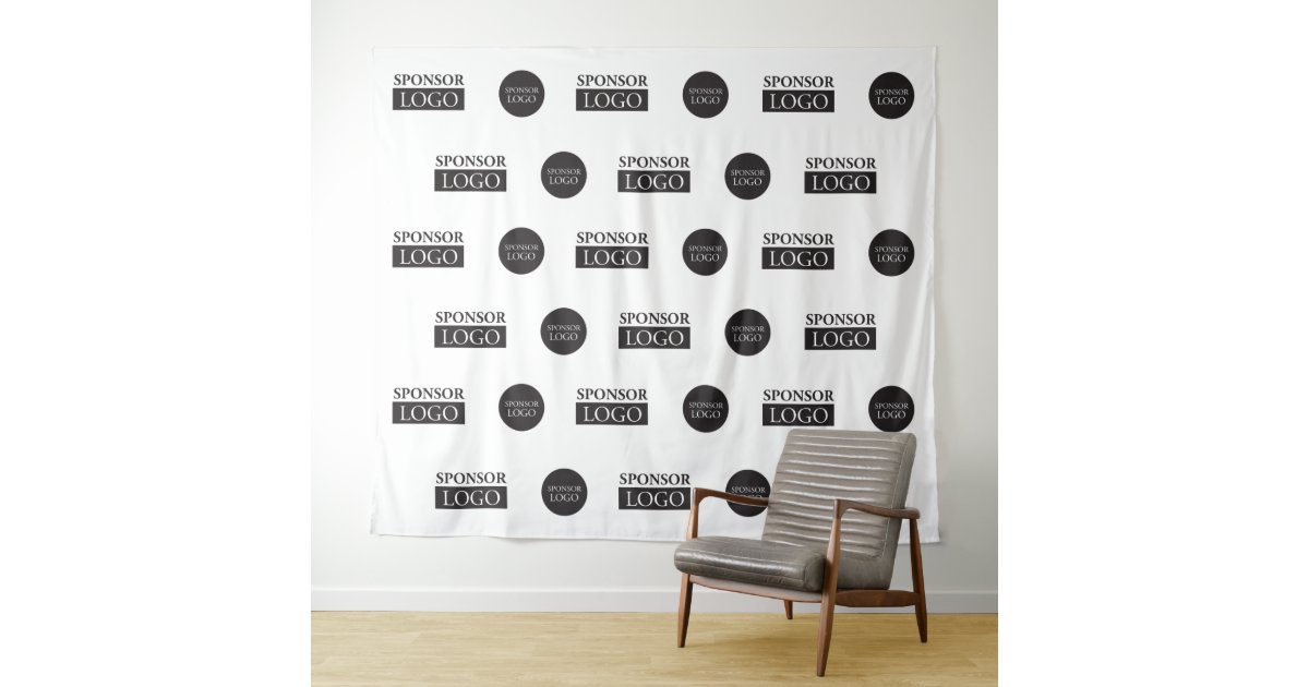 Two Corporate sponsor logos Step and Repeat Custom Tapestry | Zazzle