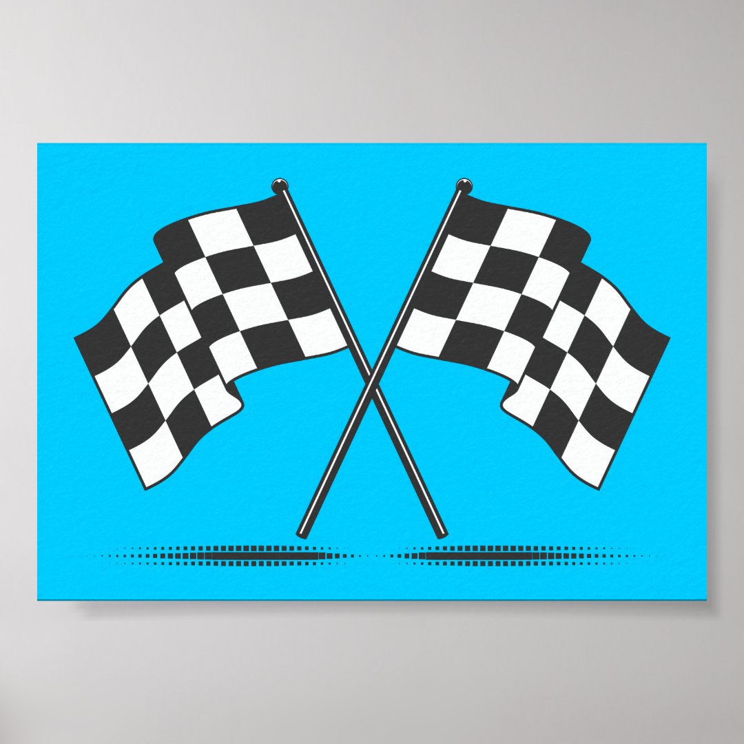 Two Crossed Checkered Flags Poster | Zazzle