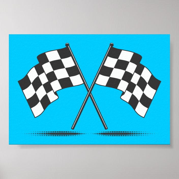 Two Crossed Checkered Flags Poster | Zazzle.com