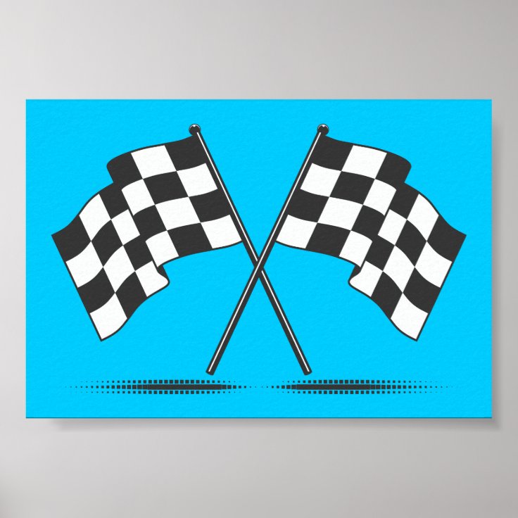 Two Crossed Checkered Flags Poster | Zazzle