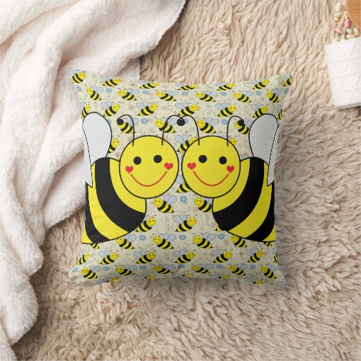 Two Cute Bumble Bees Throw Pillow | Zazzle