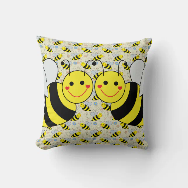 Two Cute Bumble Bees Throw Pillow | Zazzle