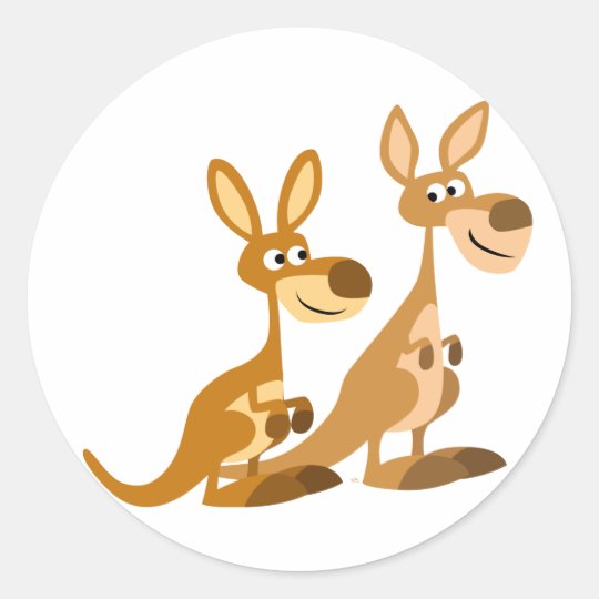 Two Cute Cartoon Kangaroos Round Sticker | Zazzle.com