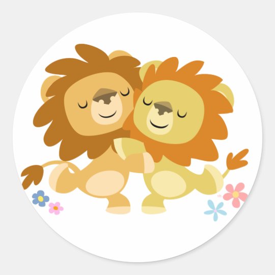 Two Cute Cartoon Lions Tango Sticker | Zazzle.com