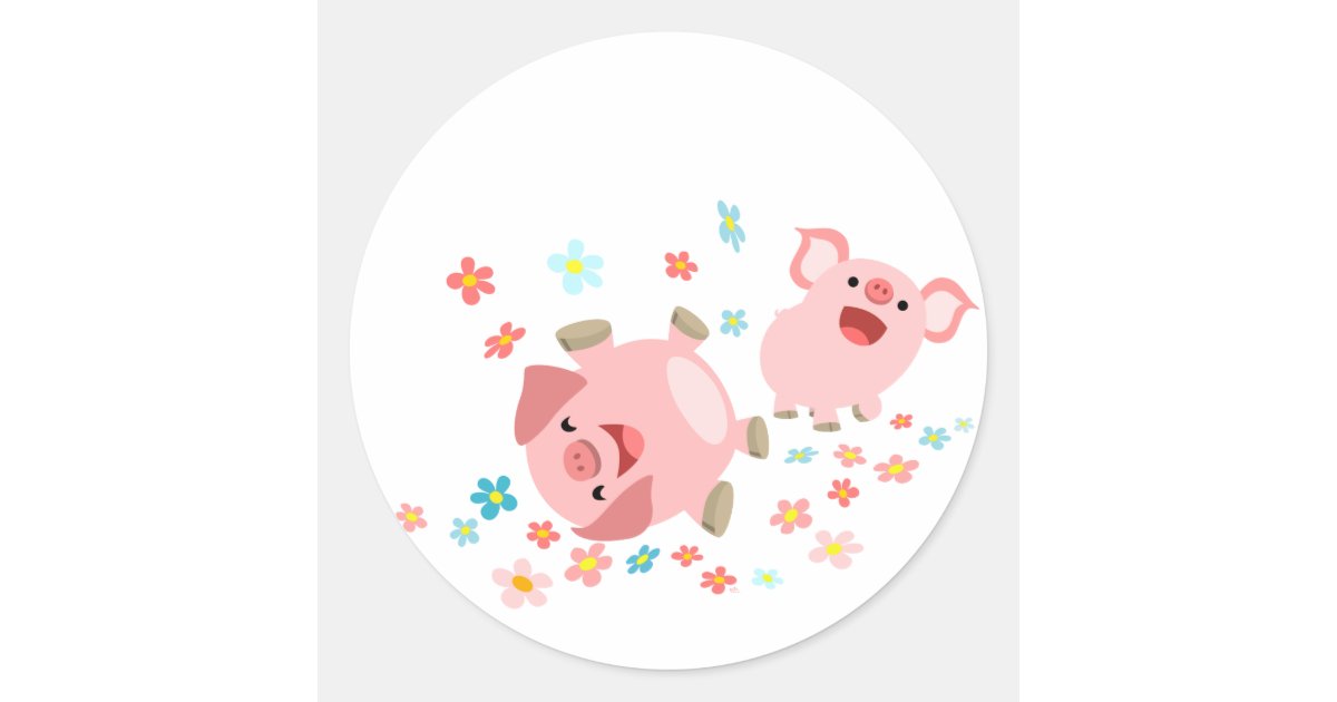 Two Cute Cartoon Pigs in Spring Sticker | Zazzle
