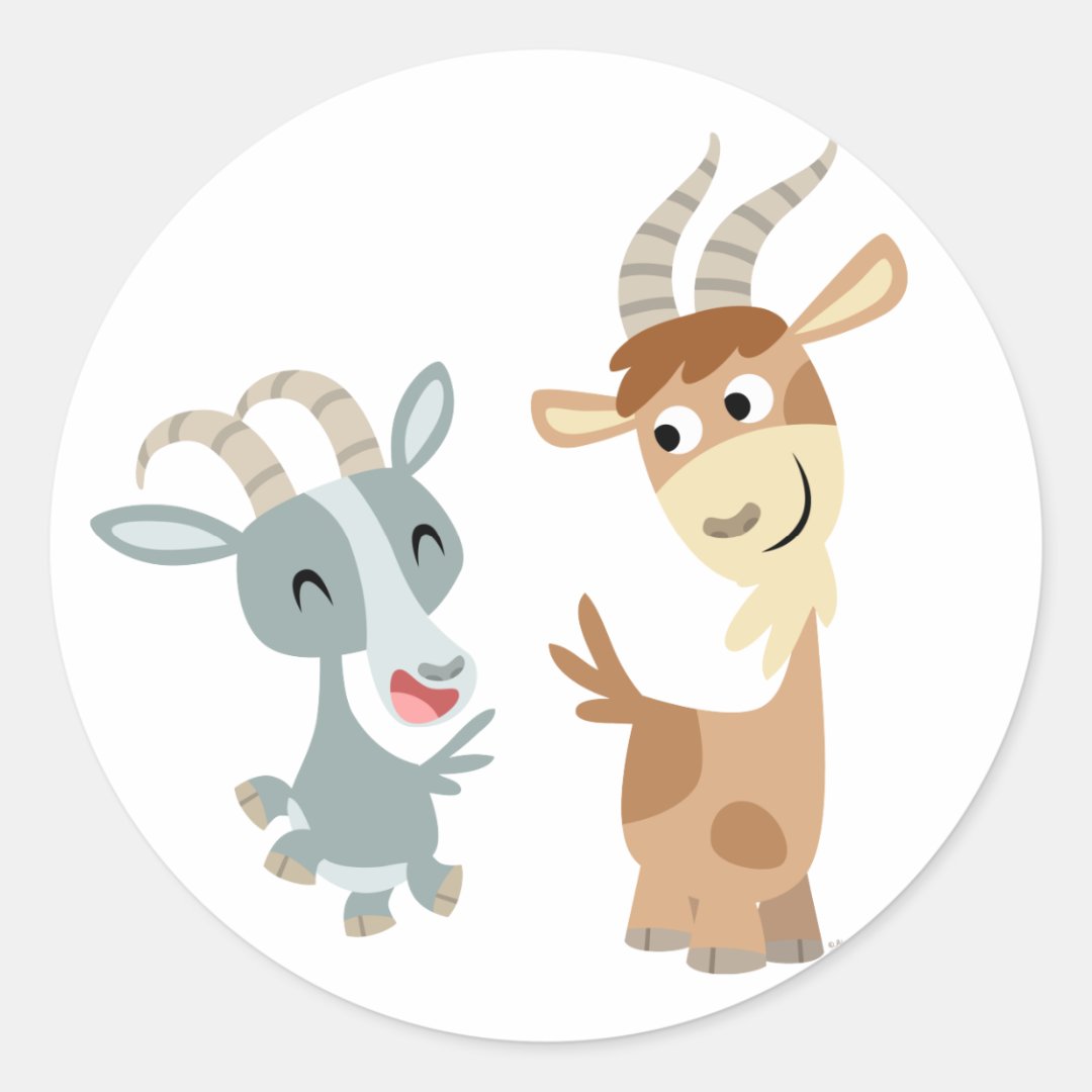 Two Cute Happy Cartoon Goats Sticker | Zazzle