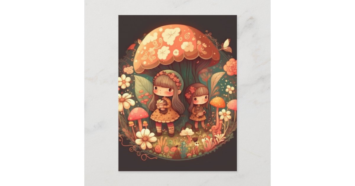 Two cute little girls elves postcard | Zazzle