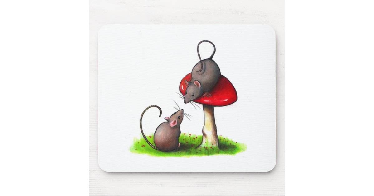 Two Cute Little Mice and a Toadstool: Artwork Mouse Pad | Zazzle