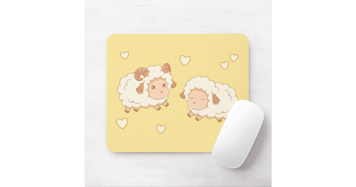 Two Cute Little Sheep Ram Ewe on Yellow Mouse Pad | Zazzle