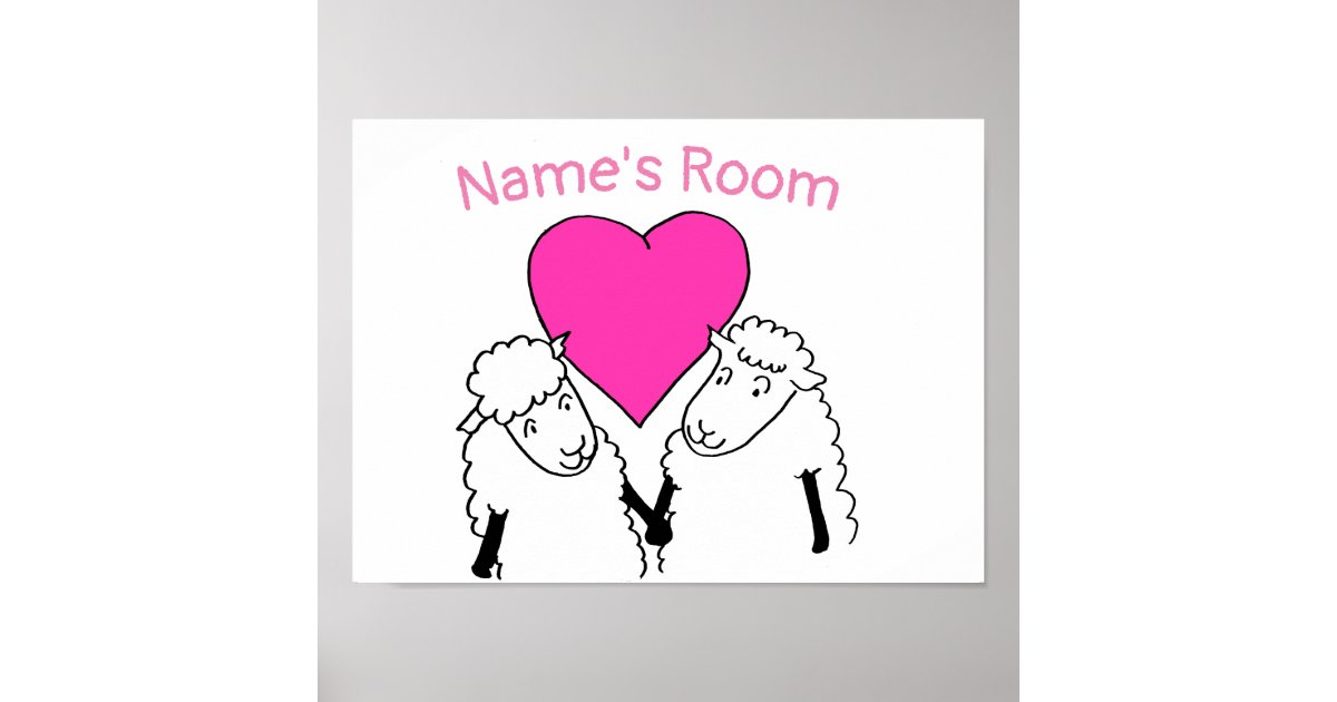 Two Cute Little Sheep with Pink Heart Poster | Zazzle