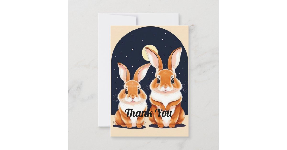Two Cute Rabbits Thank You Card | Zazzle