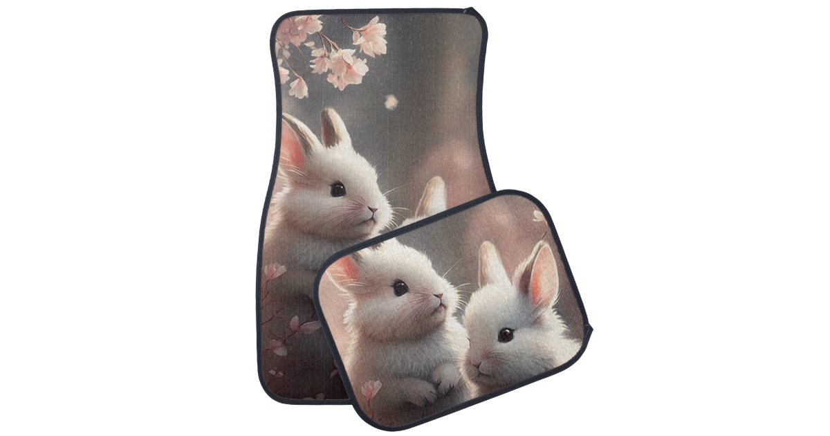 Two cute rabbits with sakura Full Set of Car Mats | Zazzle