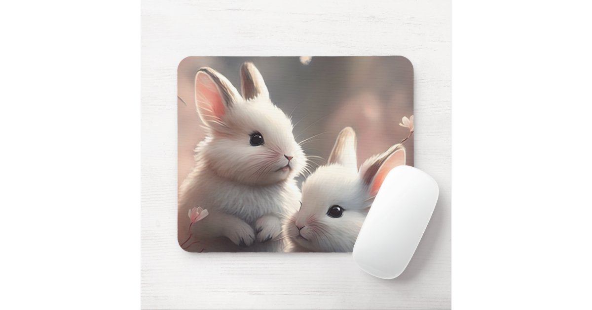 Two cute rabbits with sakura Mousepad | Zazzle