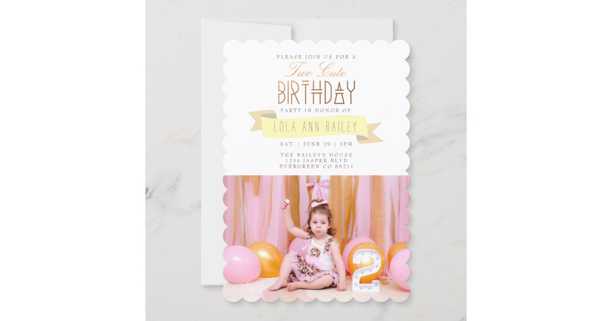 Two Cute | Second Birthday Party Photo Invitation | Zazzle