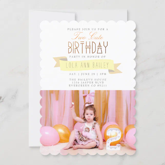 Two Cute | Second Birthday Party Photo Invitation | Zazzle