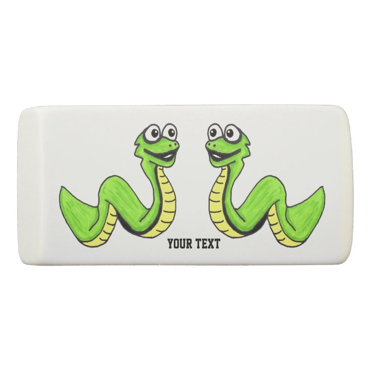 Two Cute Smiling Cartoon Vibrant Green Snakes Eraser | Zazzle
